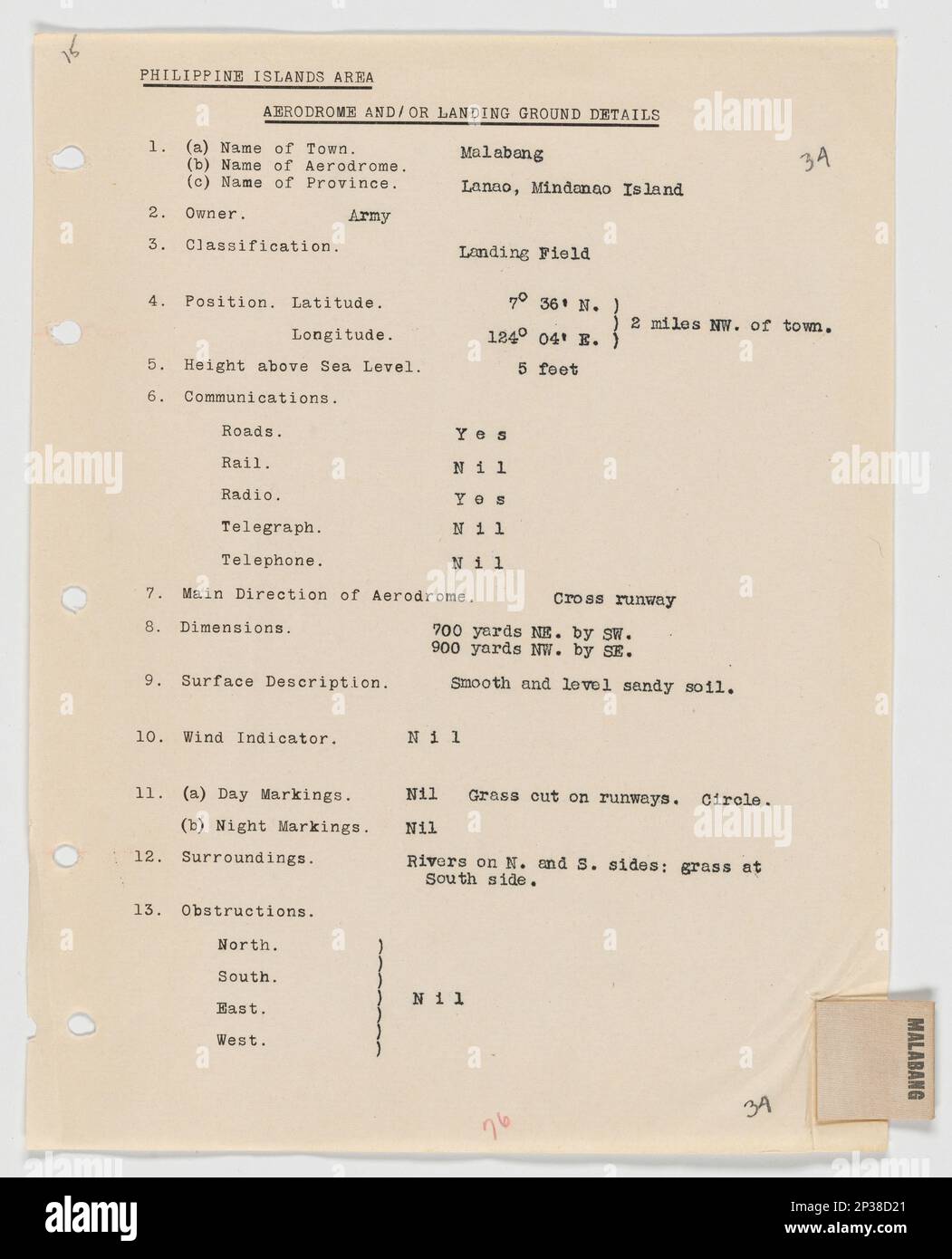 Landing Fields - Philippines - Malabang, Aerial Photograph Stock Photo ...