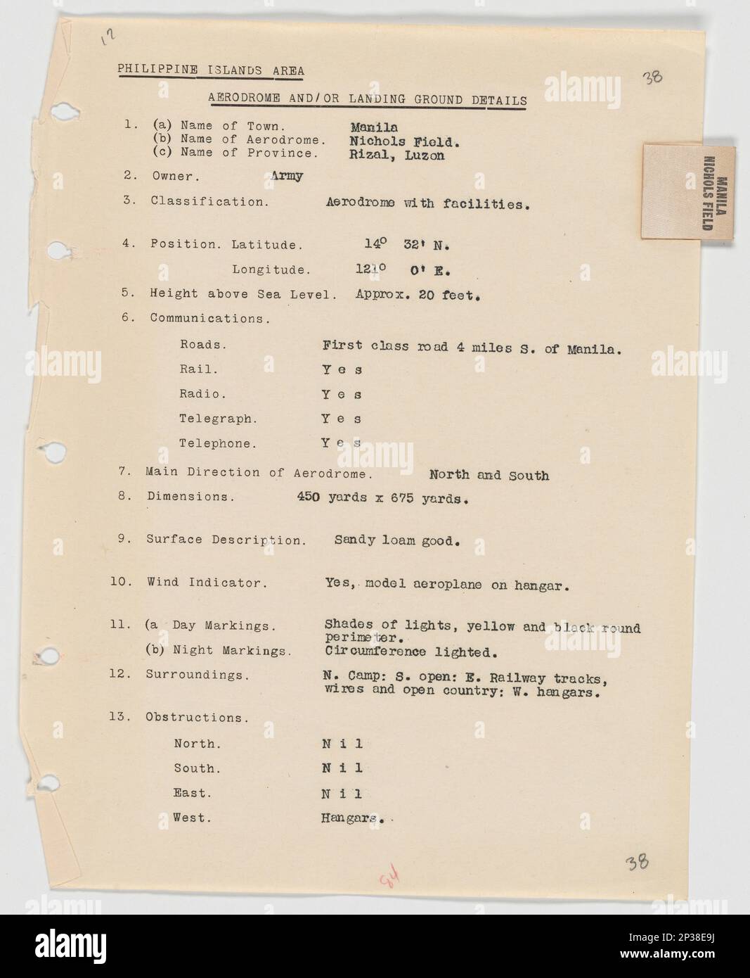 Landing Fields - Philippines - Manila Nichols Field, Aerial Photograph ...