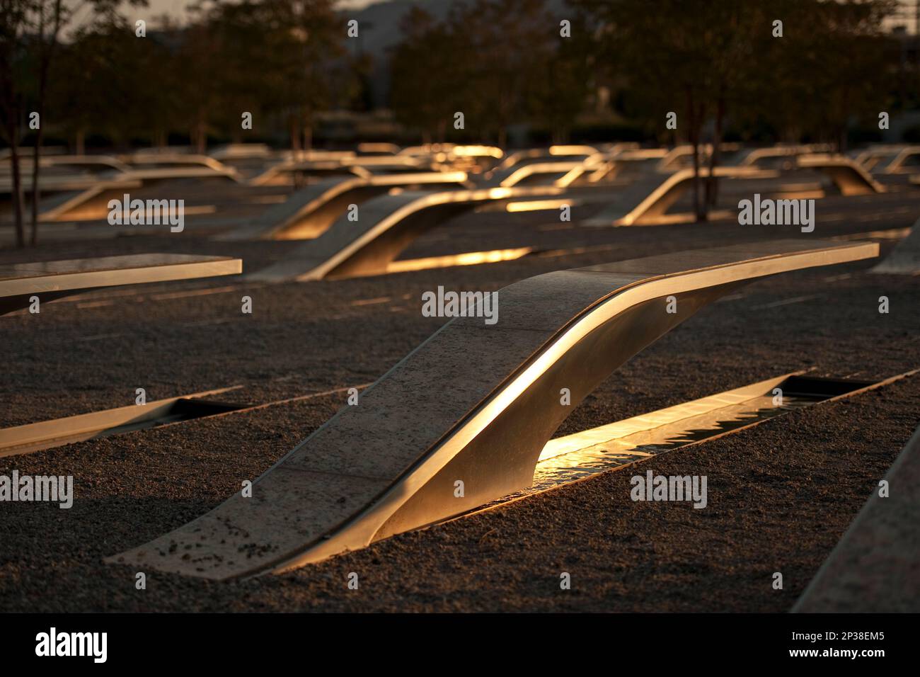 UNITED STATES - SEPTEMBER 01: The setting sun reflects off benches at ...