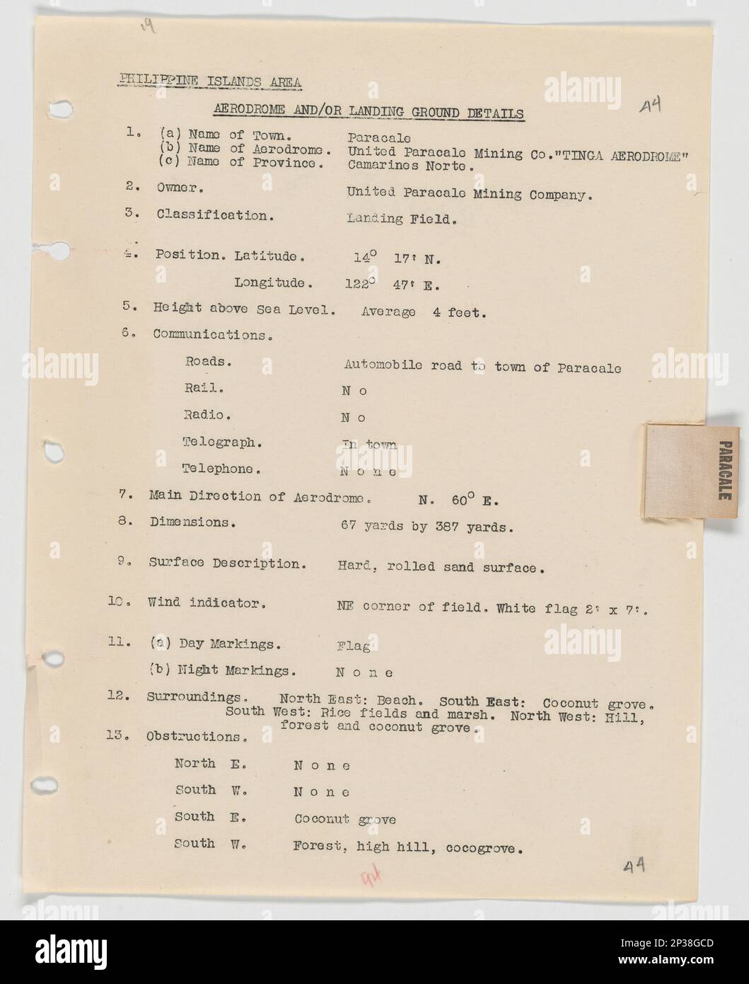 Landing Fields - Philippines - Paracale, Aerial Photograph Stock Photo ...