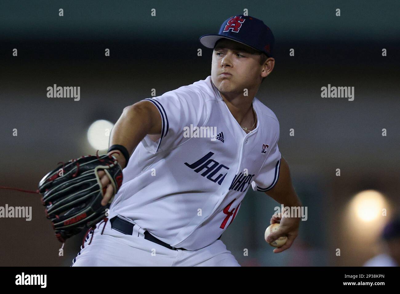 Mobile, Alabama, USA. 03rd Mar, 2022. South Alabama pitcher Logan Wash ...