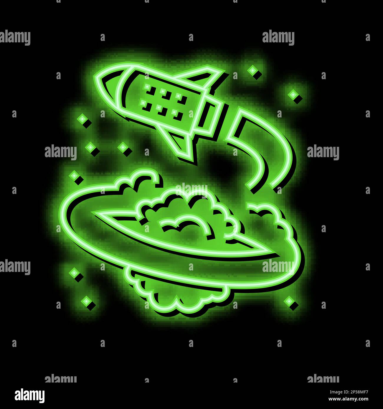 rocket flying around planet neon glow icon illustration Stock Vector ...