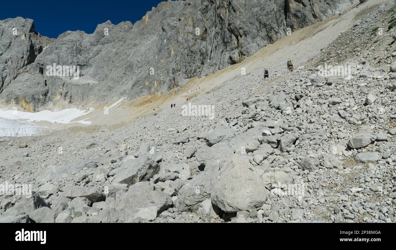 A small glacier crevice on the glacier in the Alps. Zugspitze massif in ...