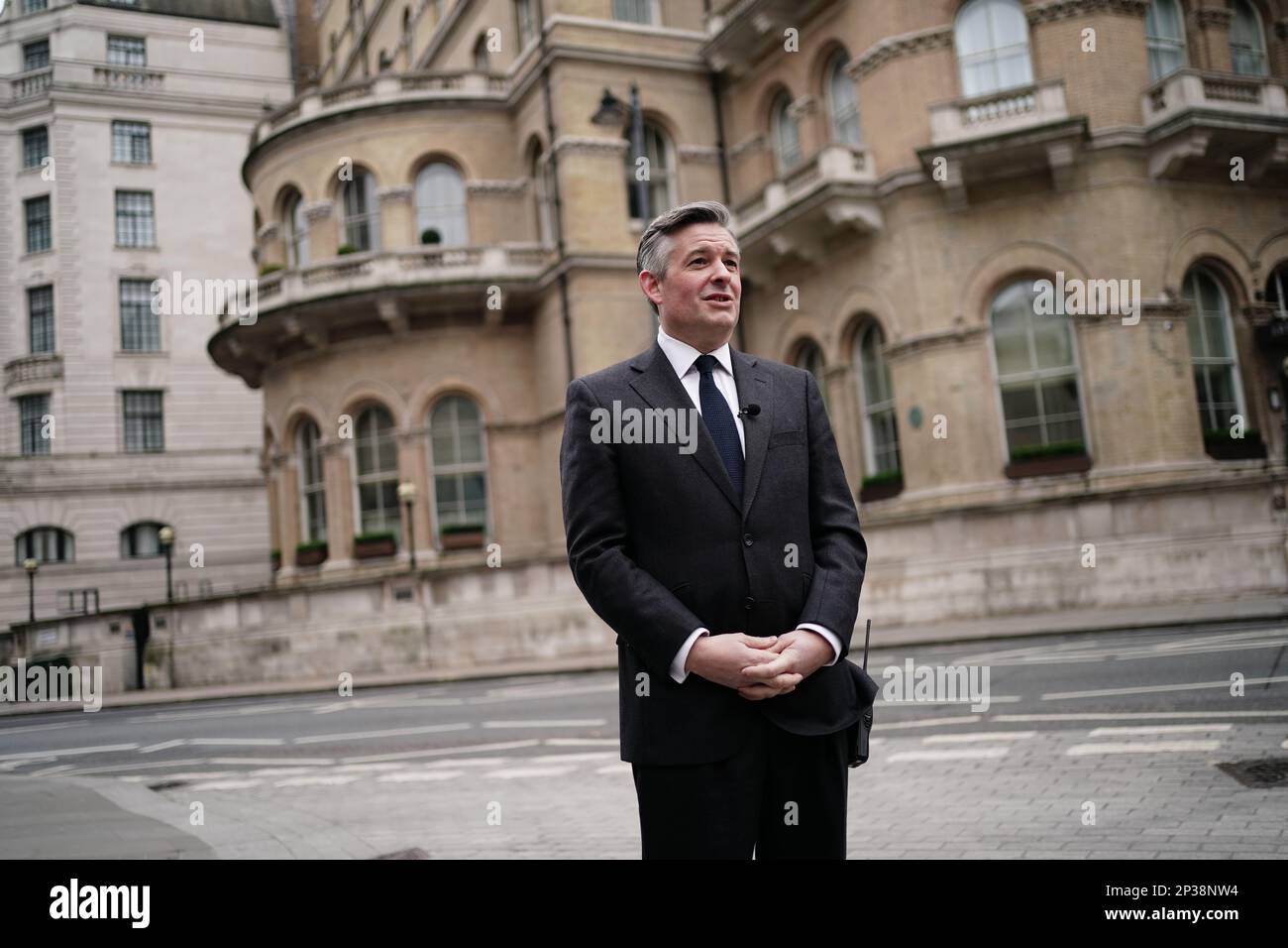 Jonathan Ashworth MP speaking to the media as he arrives at BBC ...