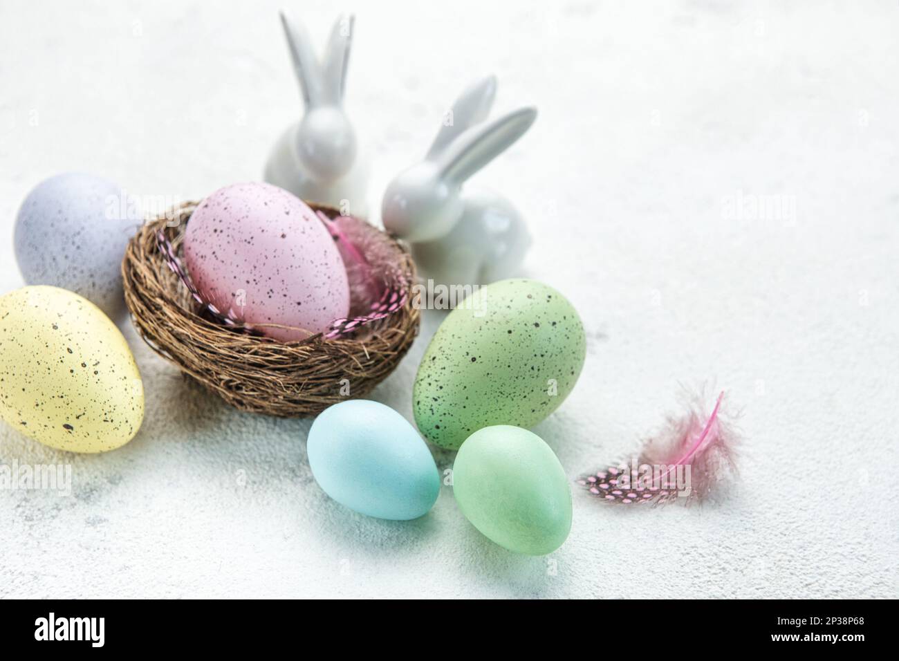 Easter background. Easter eggs in nest with decor. Happy Easter concept ...