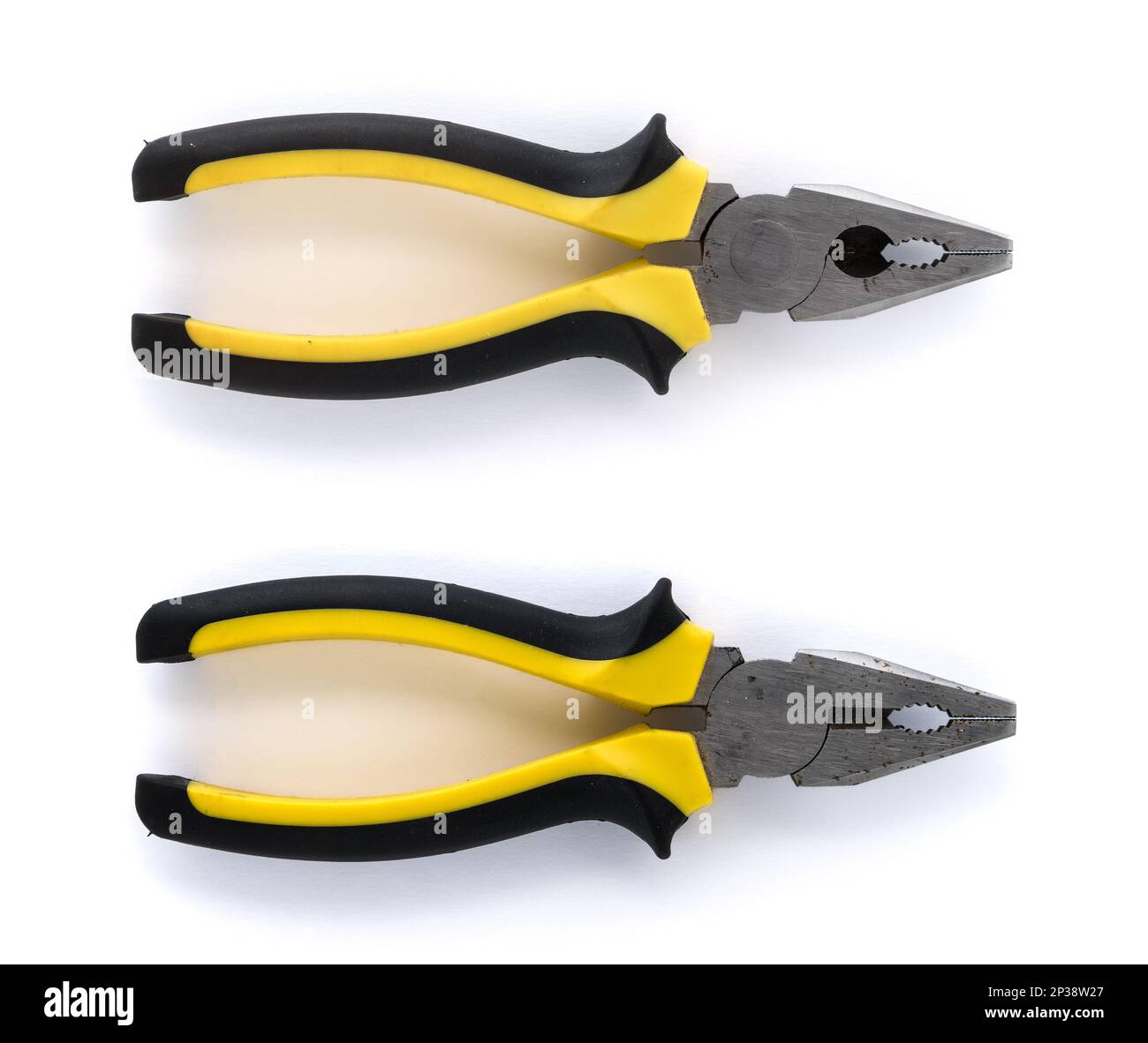 Used combination pliers isolated on white background, front and back ...