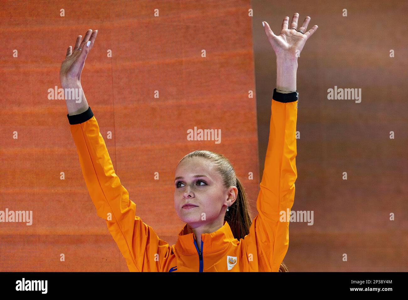 ISTANBUL - Britt Weerman during the high jump ceremony on the fourth ...