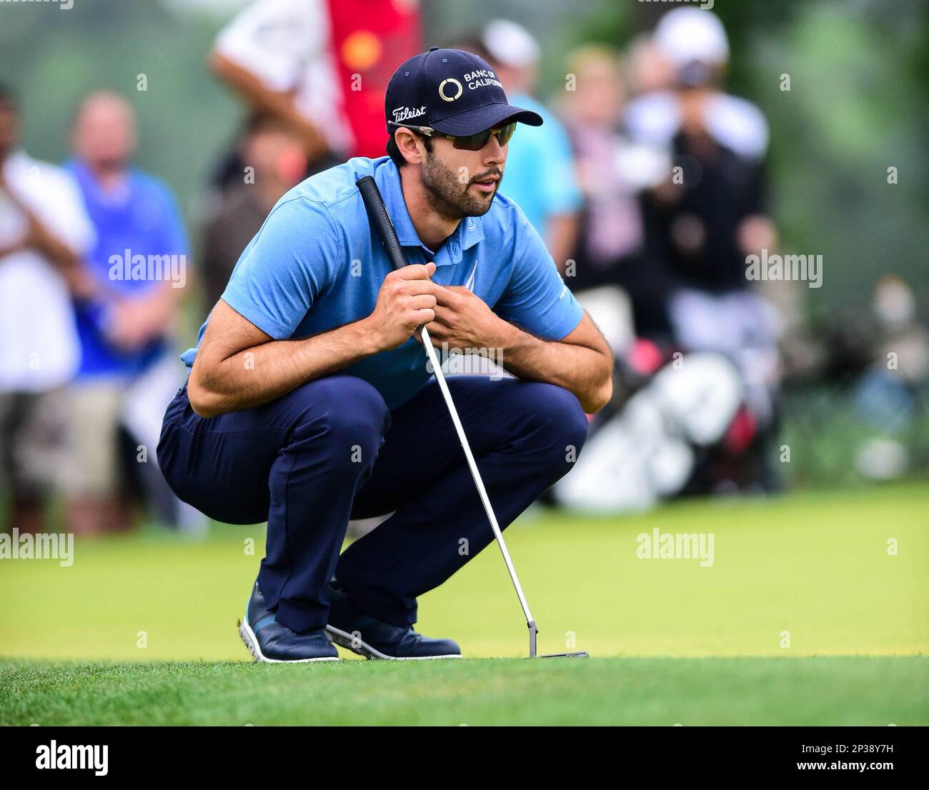 Apr 5, 2015- Houston, TX-- Cameron Tringale lines up a putt during ...