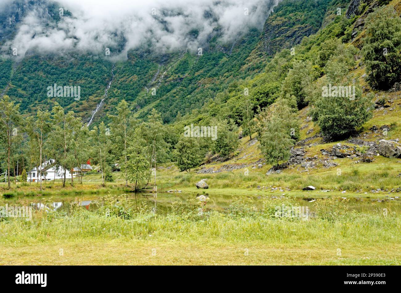 Travel destination north of Europe: View of Flam landscape, Norway ...