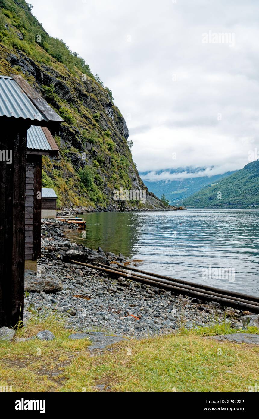 Travel destination north of Europe: View of Flam landscape, Norway ...