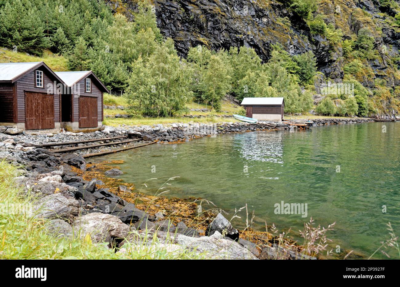 Travel destination north of Europe: View of Flam landscape, Norway ...