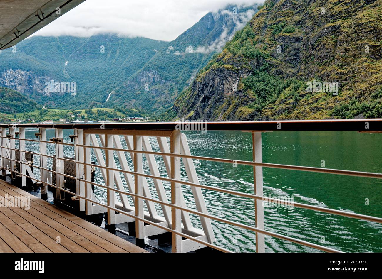 Travel destination north of Europe: View of Aurlandsfjord on approach ...