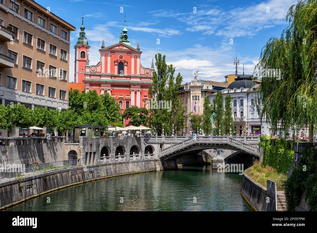 City of Ljubljana in Slovenia, Triple Bridge over Ljubljanica River and ...