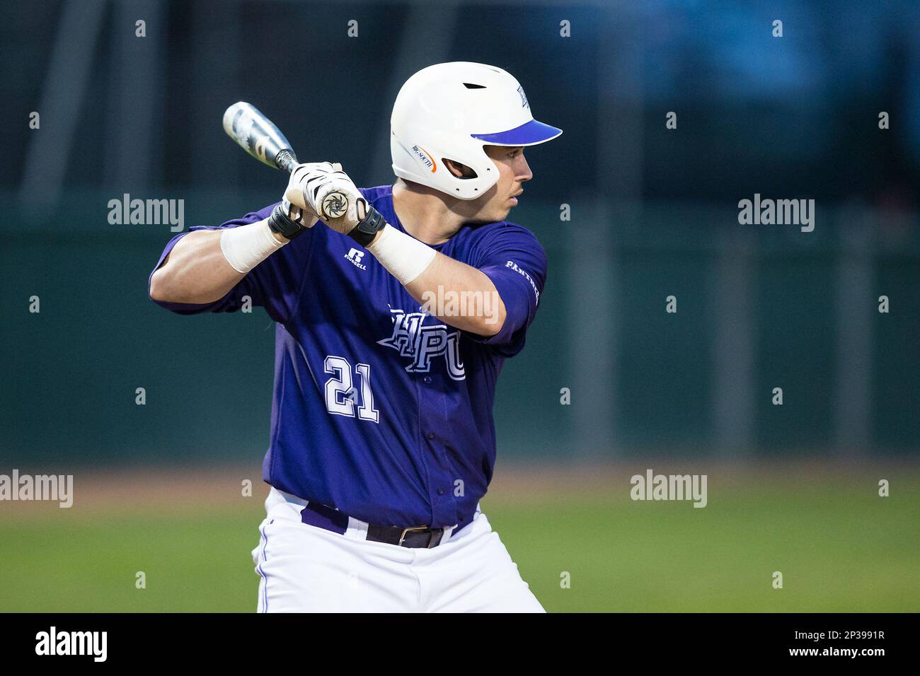 Josh Spano (21) of the High Point Panthers at bat against the Davidson ...