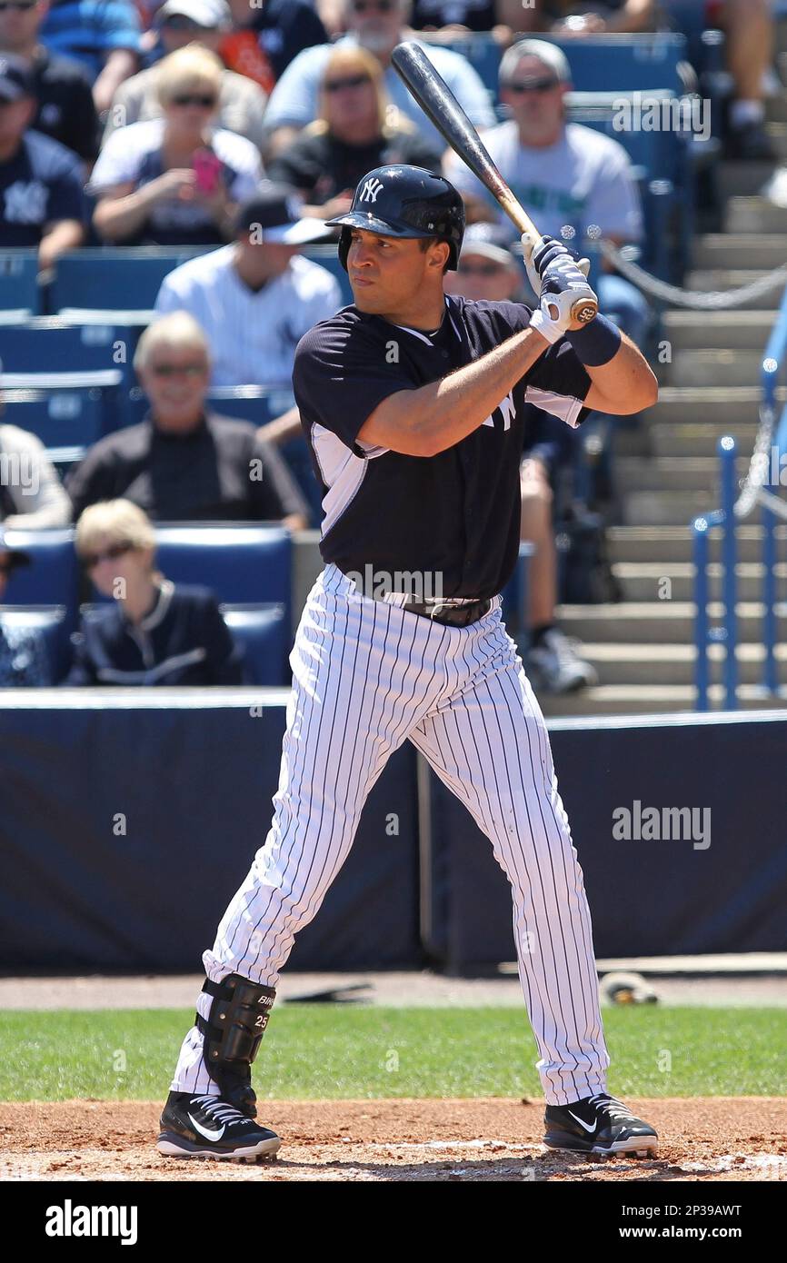 28 March 2015: New York Yankees first baseman Mark Teixeira (25) at bat ...