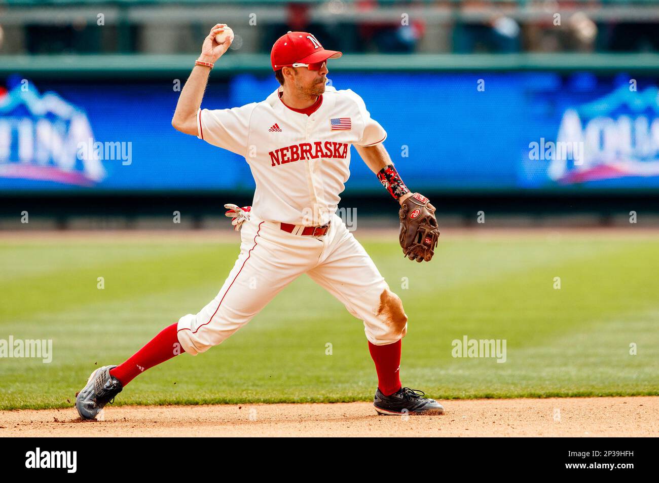 March 29, 2015: Nebraska shortstop Wes Edrington #14 turns a double ...