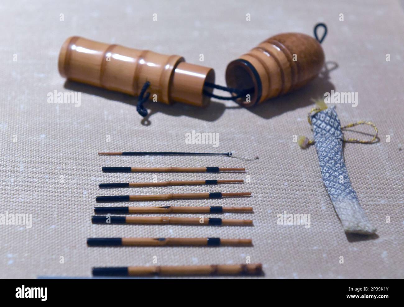 A small fish pole is displayed at Tsuri Bunka Shiryokan, literally ...