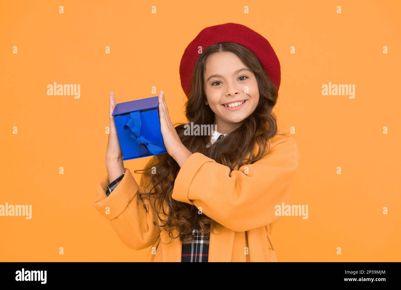 Raffle off. Kid girl delighted gift. Something special. Celebrate ...