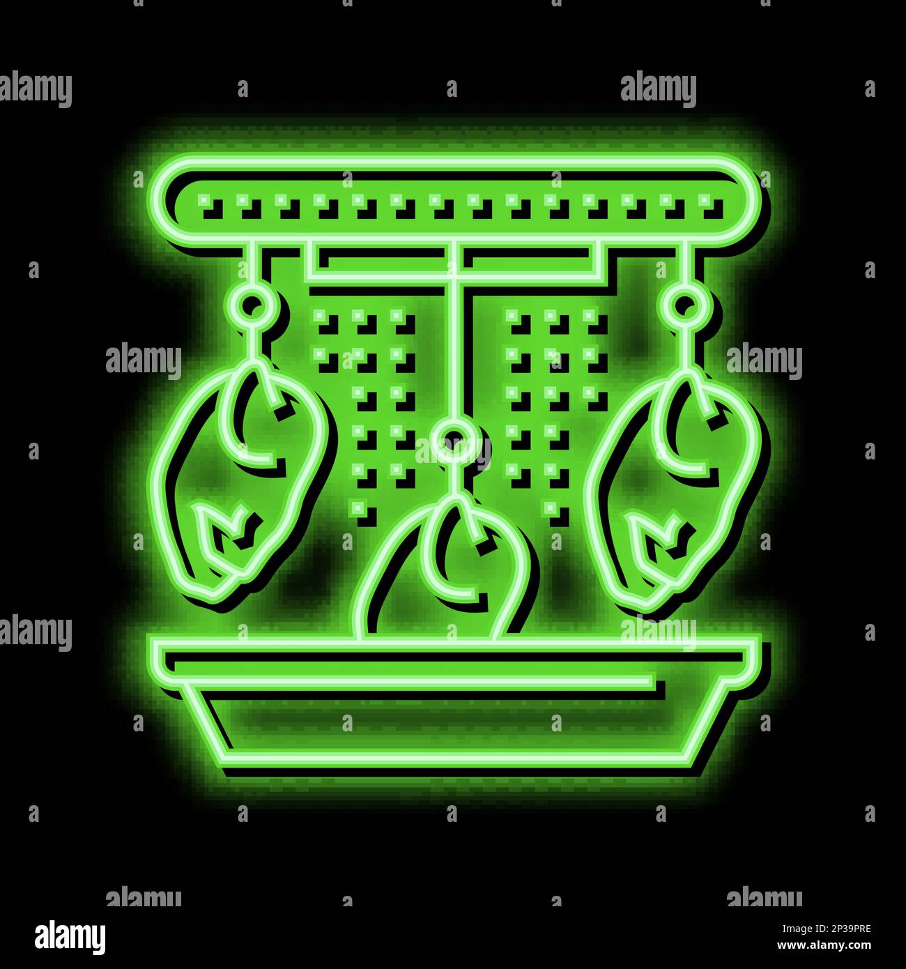 chicken carcass in factory washing machine neon glow icon illustration ...
