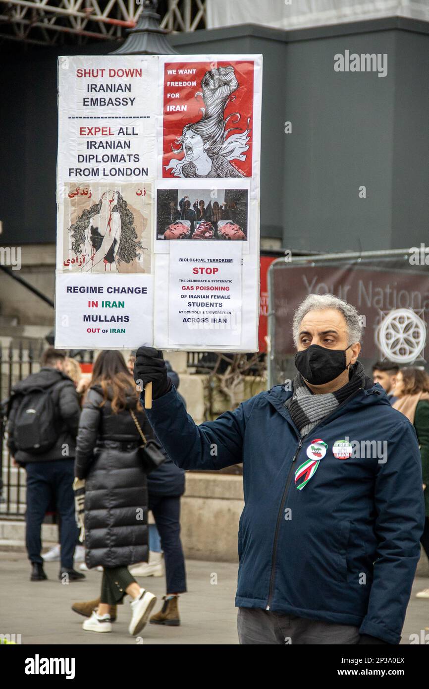 London, UK - March 4, 2023: Hundreds of Iranian-British monarchists ...