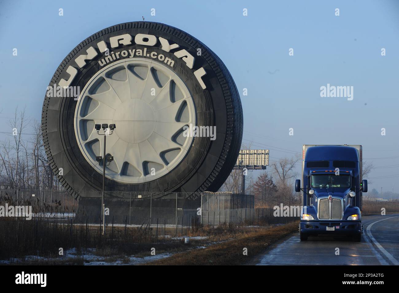 A truck drives past the giant Uniroyal tire on Interstate-94 in Allen ...