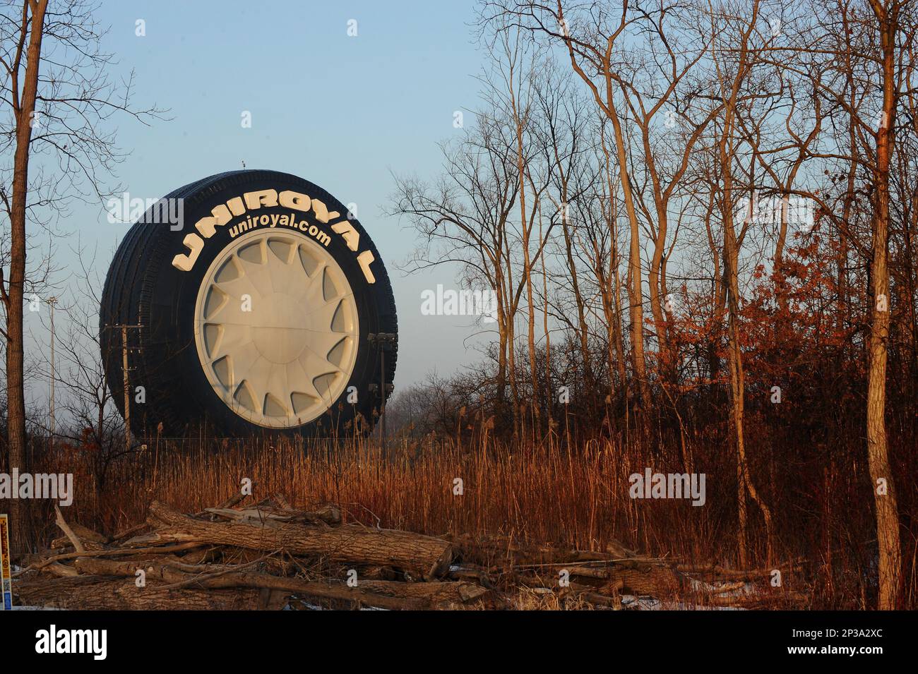 This March 11, 2015 photo shows the giant Uniroyal tire on Interstate ...