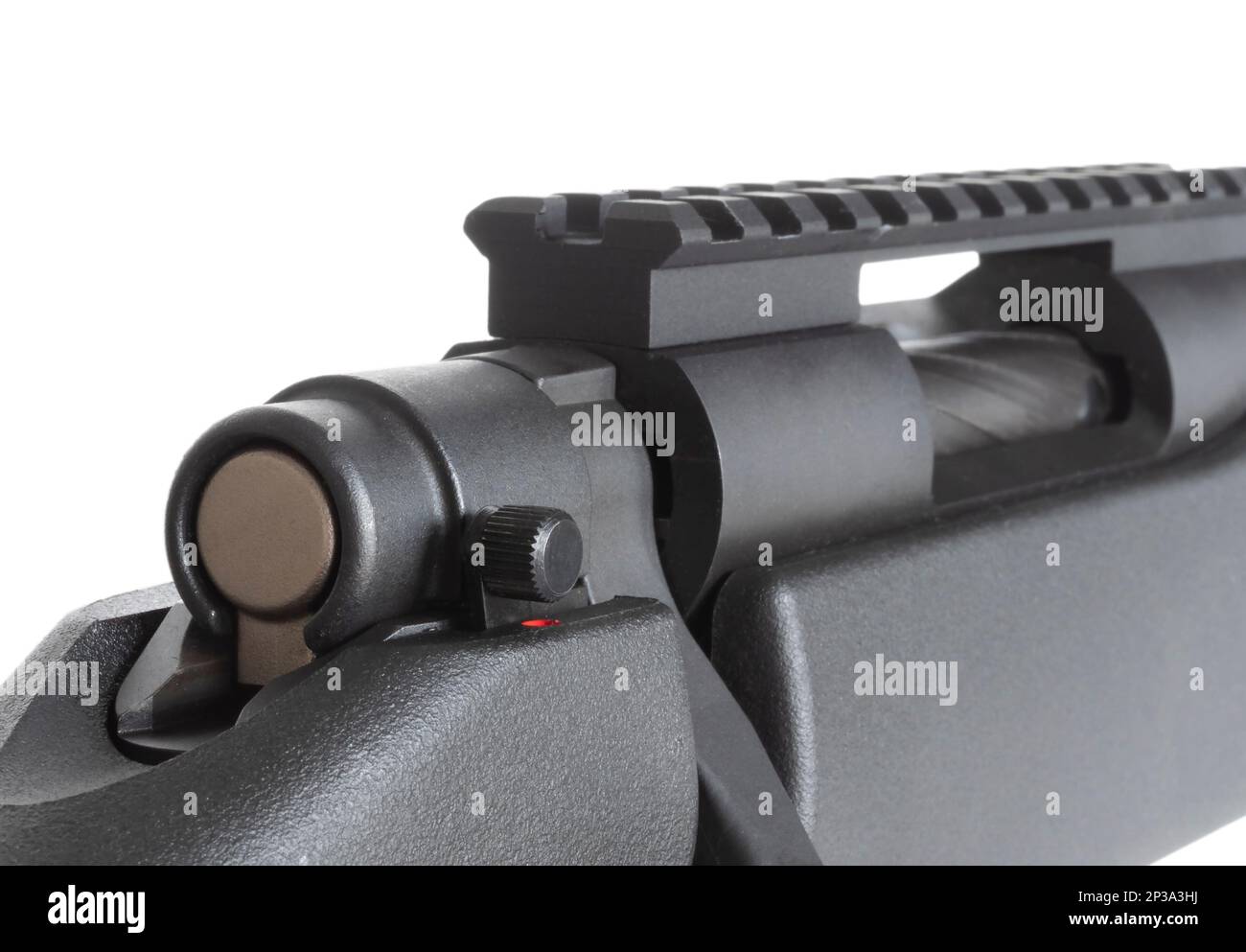 Safety in the safe position on a bolt action rifle with white ...