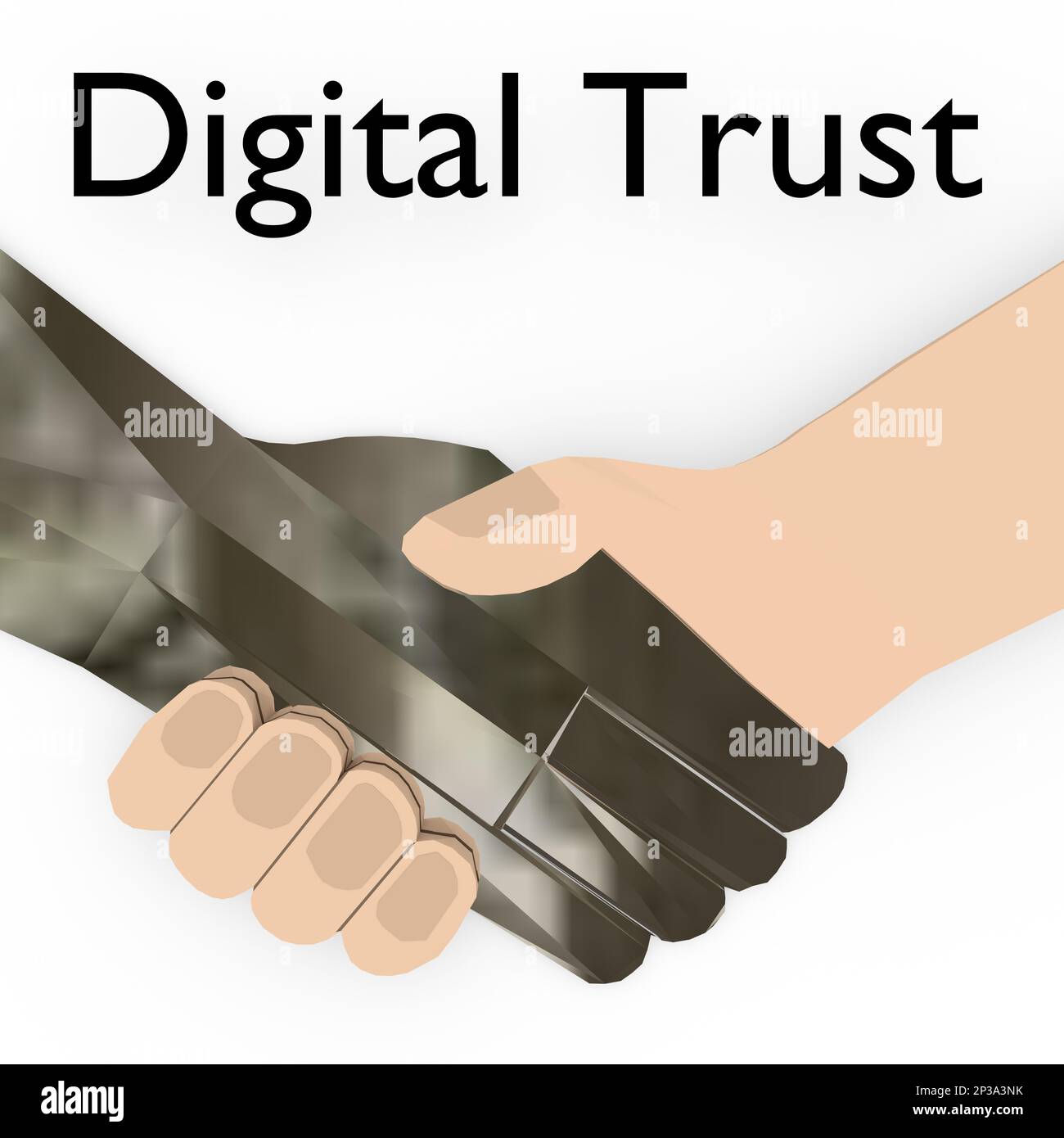 3D illustration of handshake beetween human hand and bionic hand ...