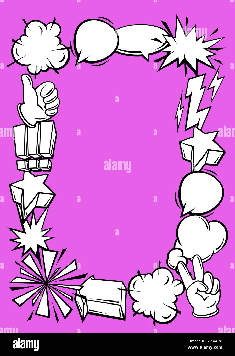 Frame with comic speech bubbles signs and symbols. Cartoon pop art ...