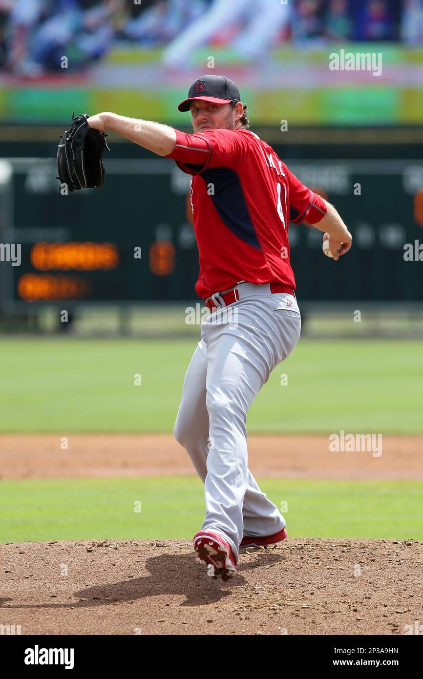 22 MAR 2015: John Lackey of the Cardinals delivers a pitch to the plate ...