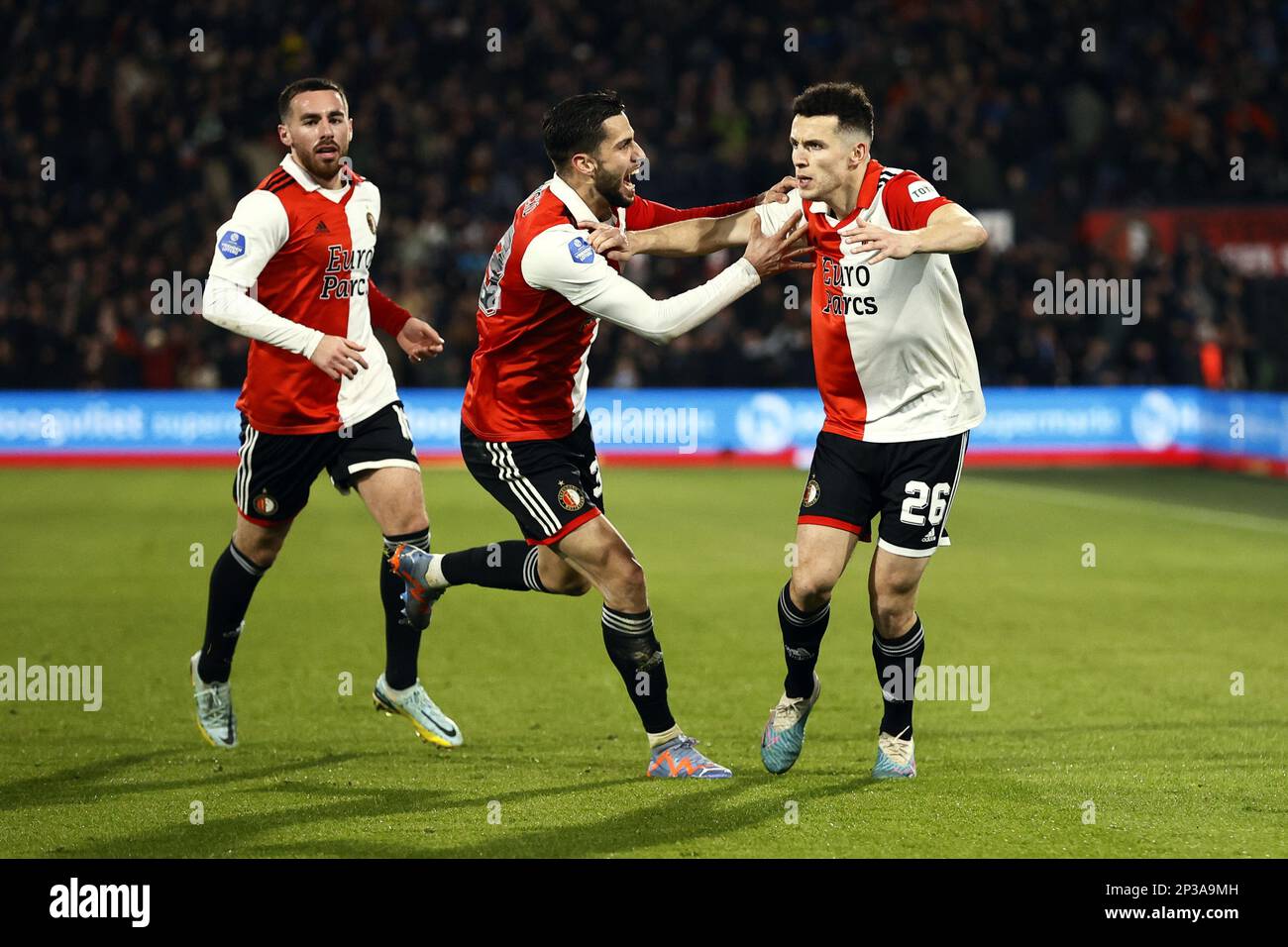 ROTTERDAM - (lr) Orkun Kokcu of Feyenoord, David Hancko of Feyenoord, Oussama Idrissi of ...