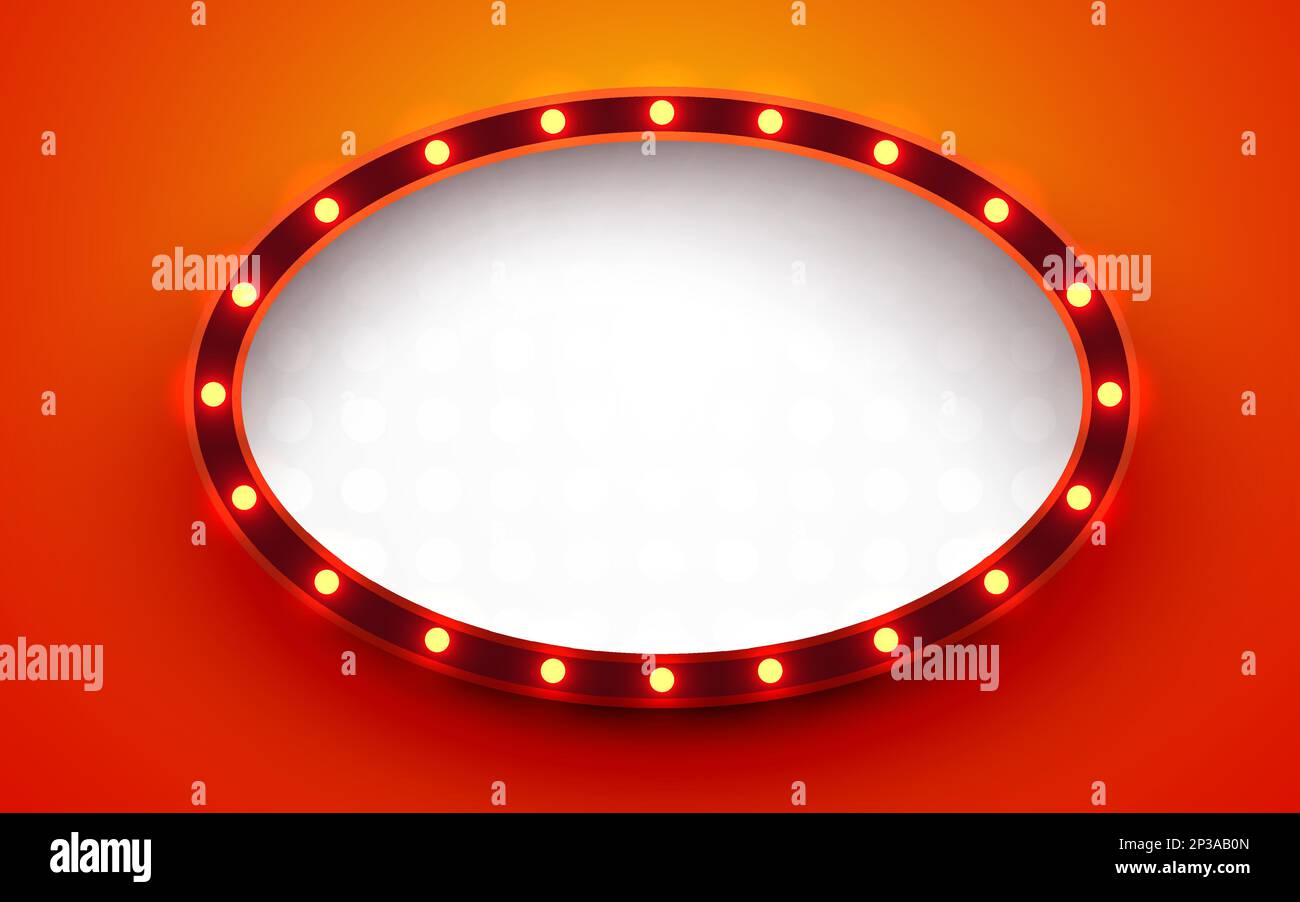 Retro light sign. Signboard with lamps border. Vintage style banner ...