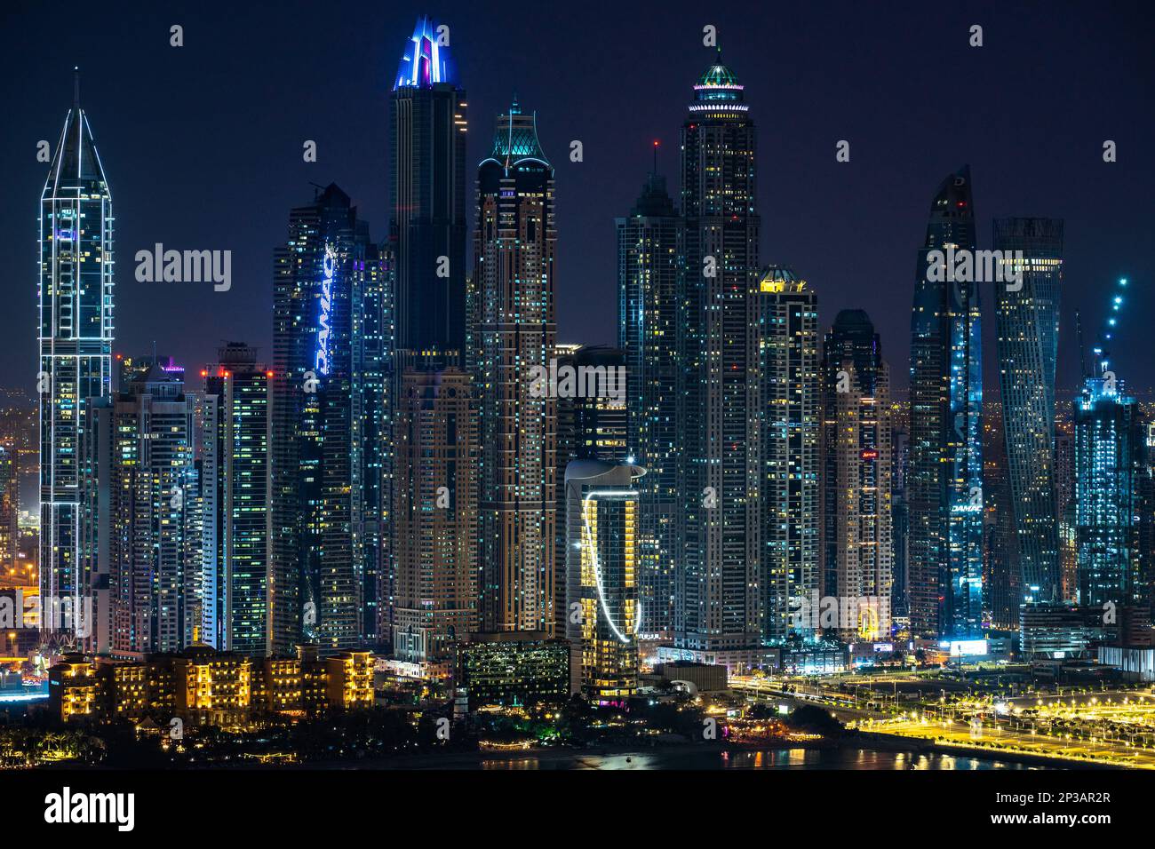 Dubai, UAE - Dec 05 2021: Isolated view of Dubai Marina skyscrapers ...