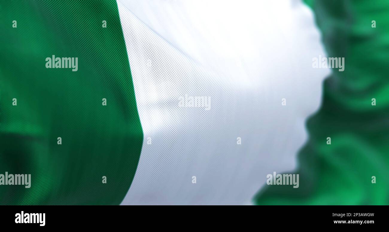 Close-up view of the Nigeria national flag waving. Three equal vertical ...