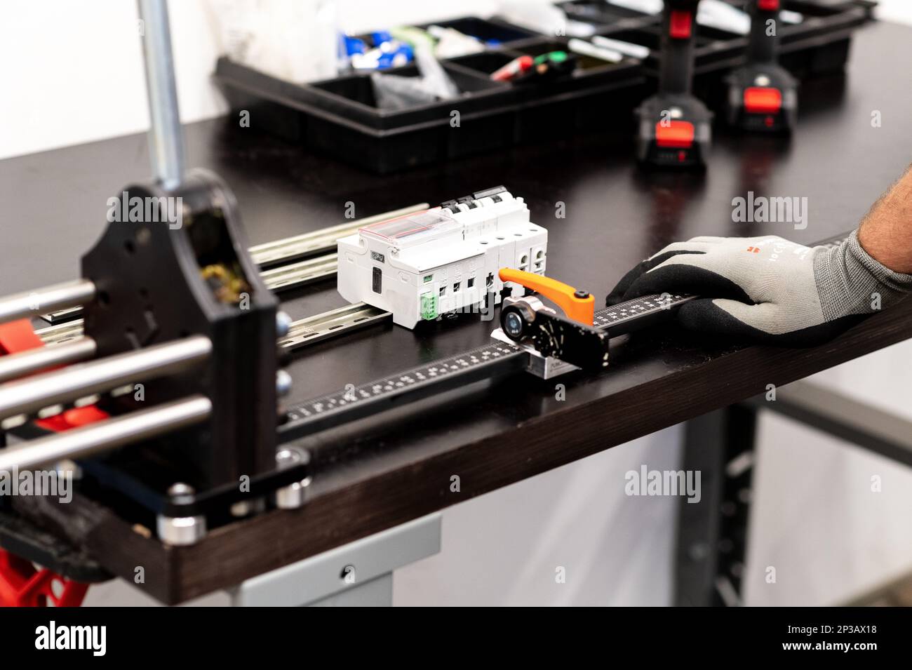 Electrician at work, electric components, electrical voltage ...