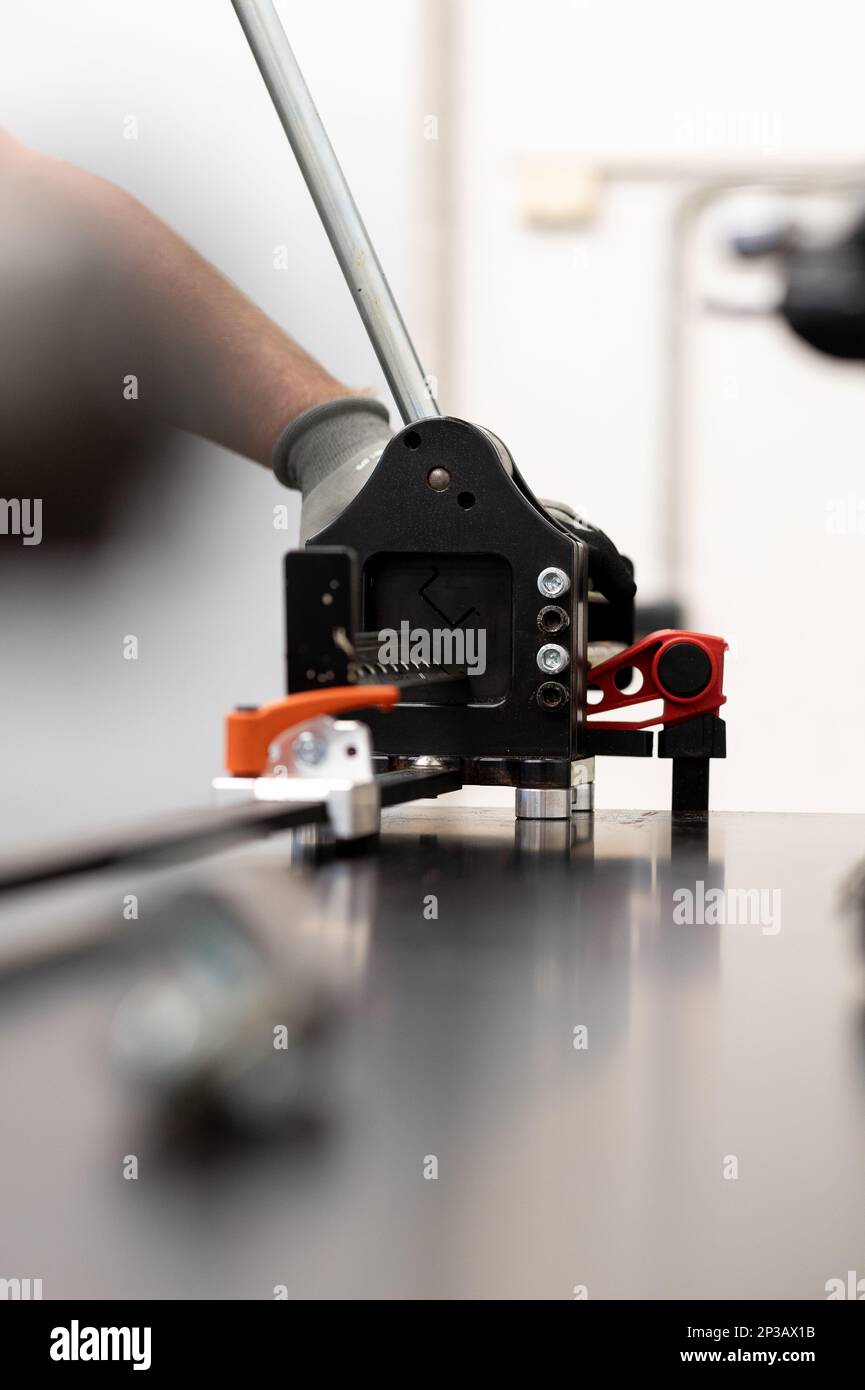 Electrician at work, electric components, electrical voltage ...