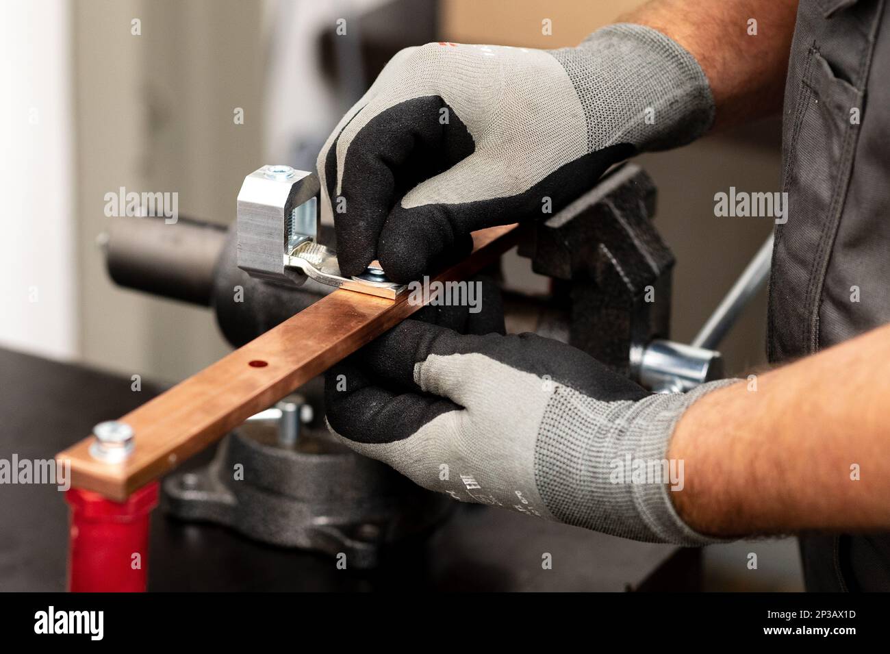 Electrician at work, electric components, electrical voltage ...