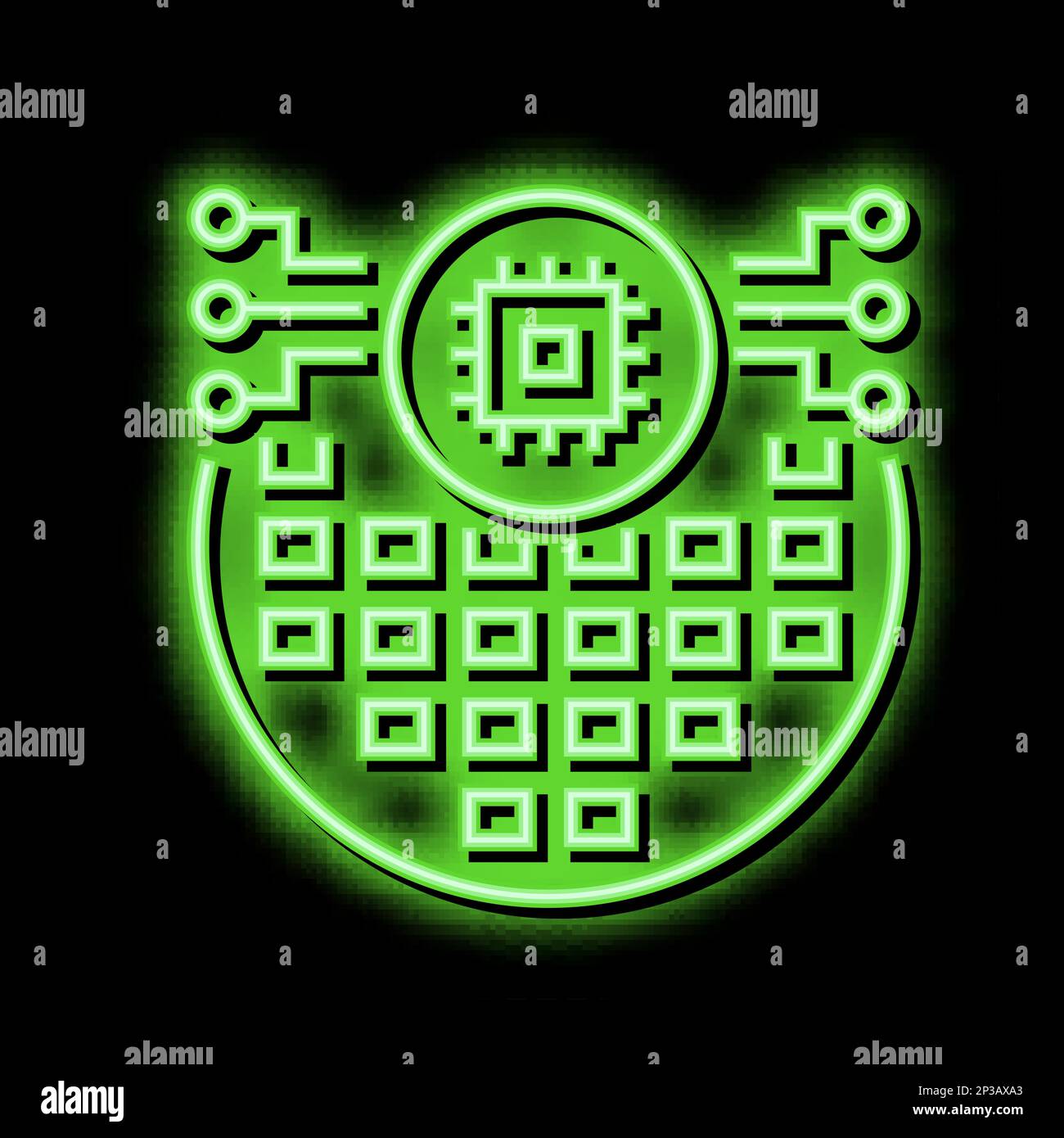 electronic chip semiconductor manufacturing neon glow icon illustration ...