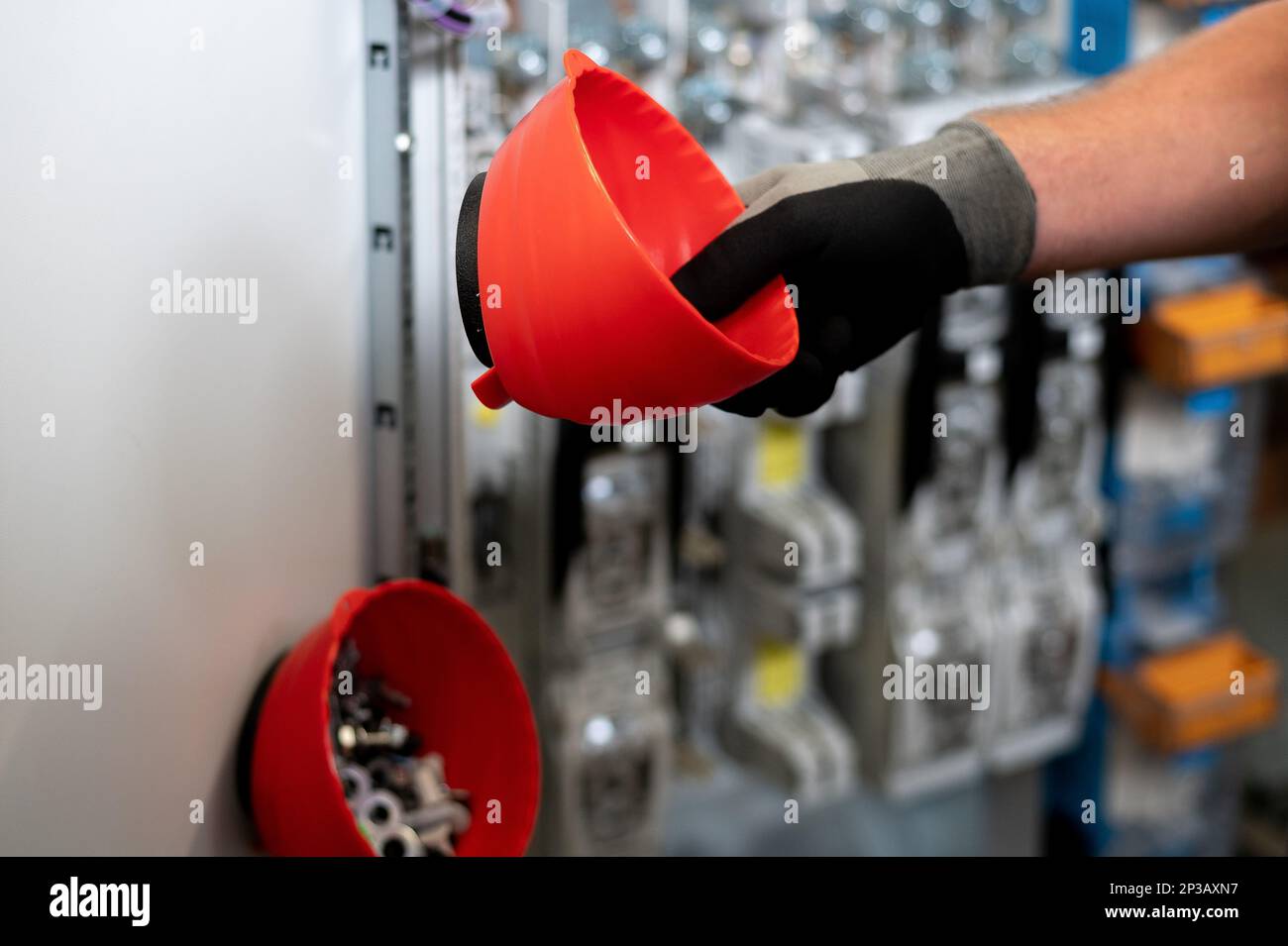 Electrician at work, electric components, electrical voltage ...