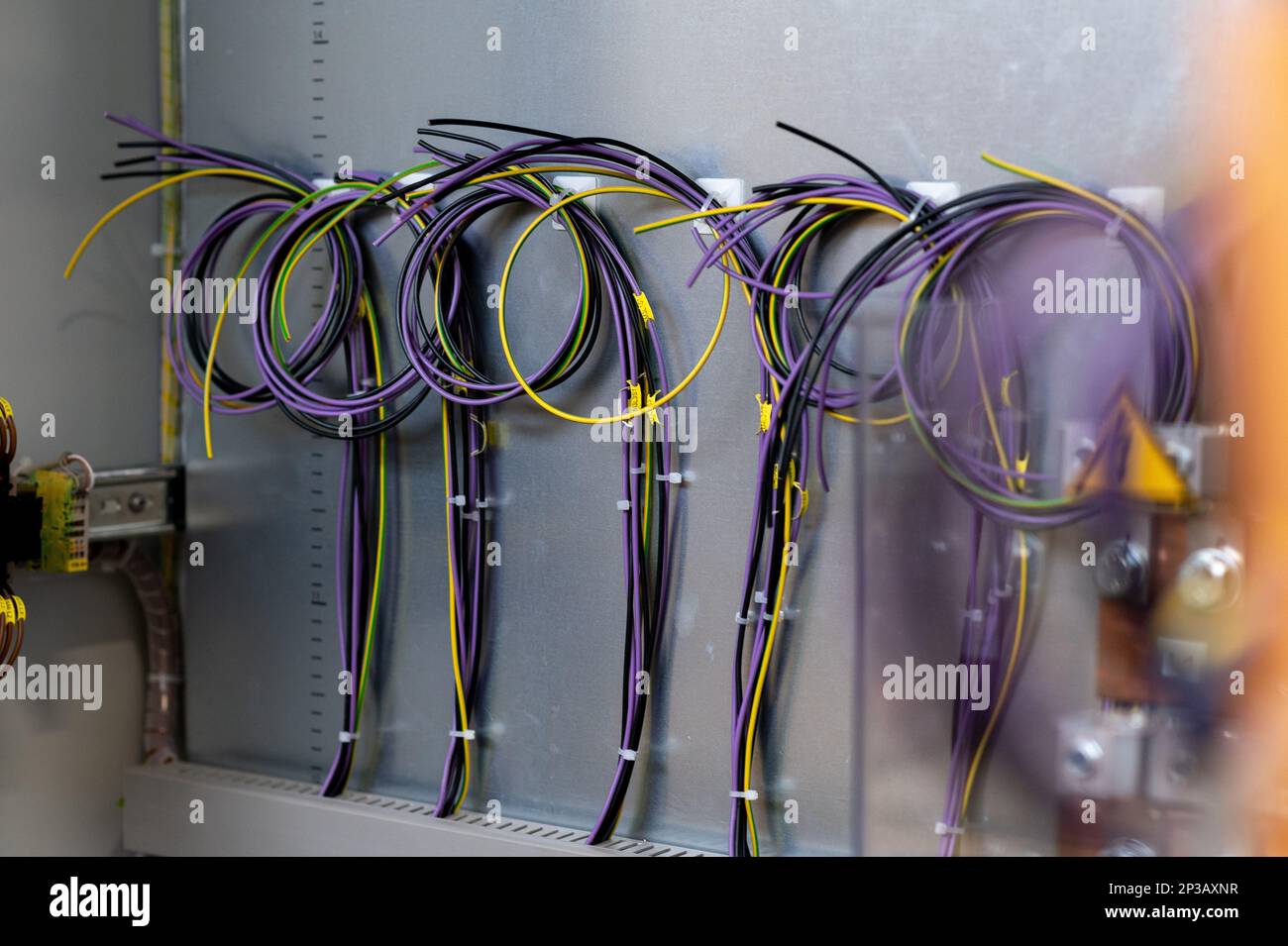 Electrician at work, electric components, electrical voltage ...