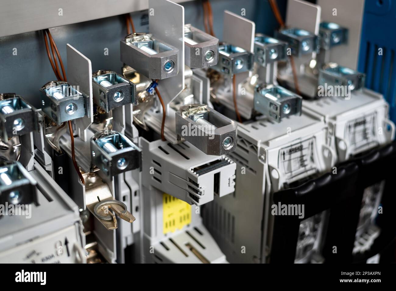 Electrician at work, electric components, electrical voltage ...