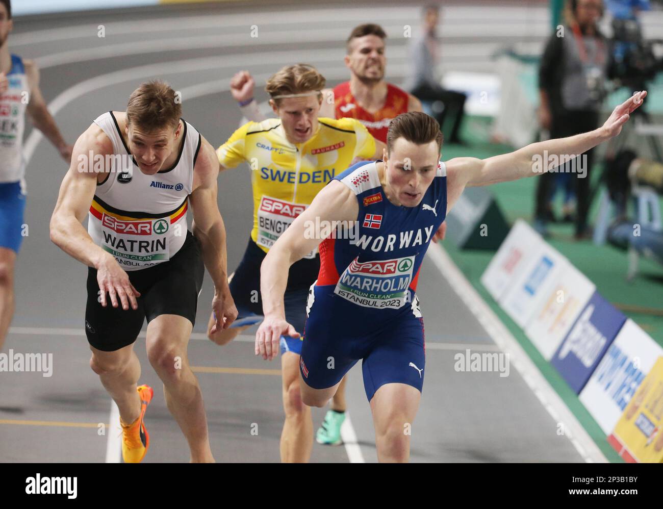 Karsten Warholm of Norway, Julien Watrin of Belgium, 400m Men during ...