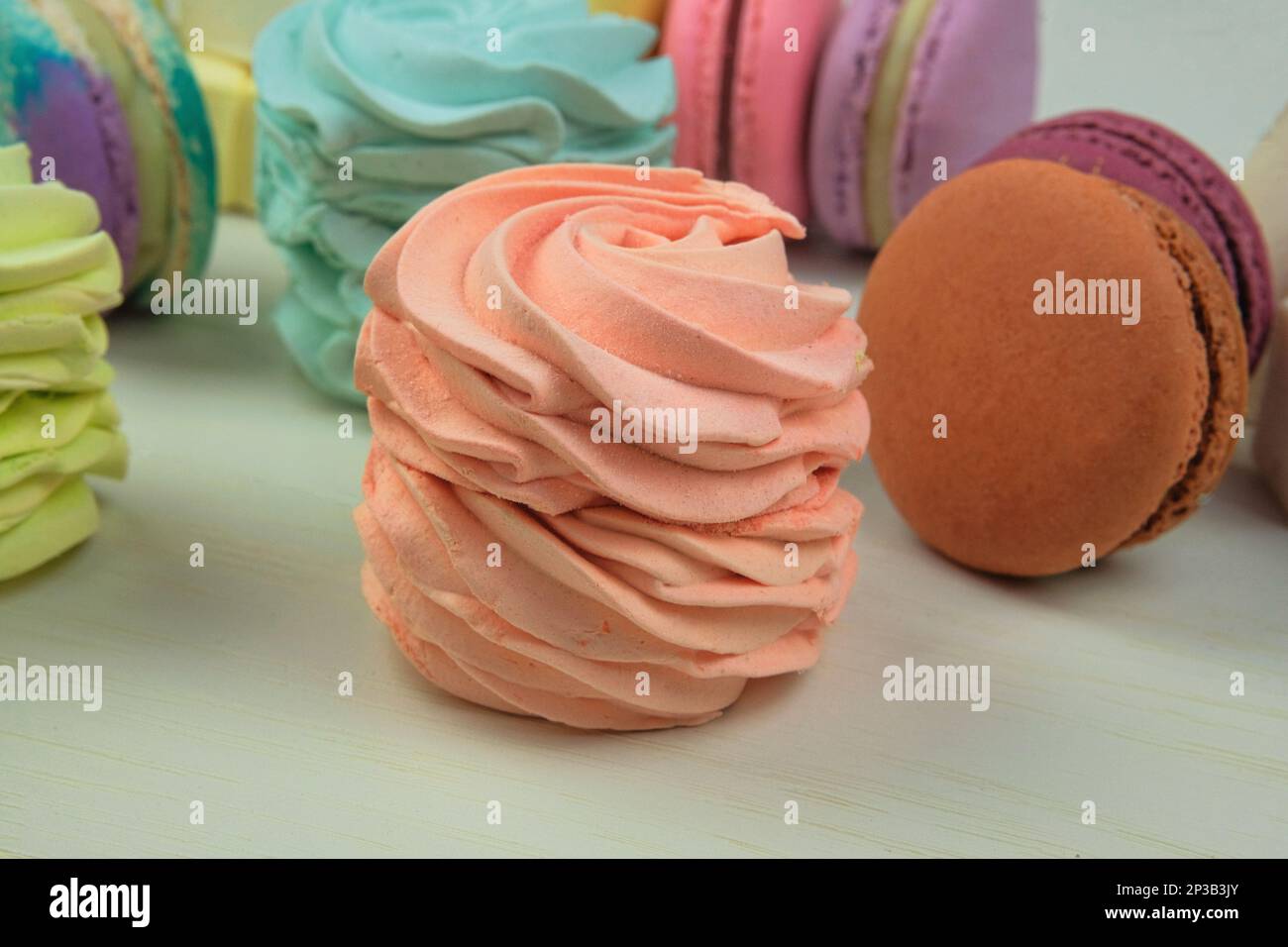 Various of sweets. Macaroons, marshmallows and zephyrs. Homemade ...