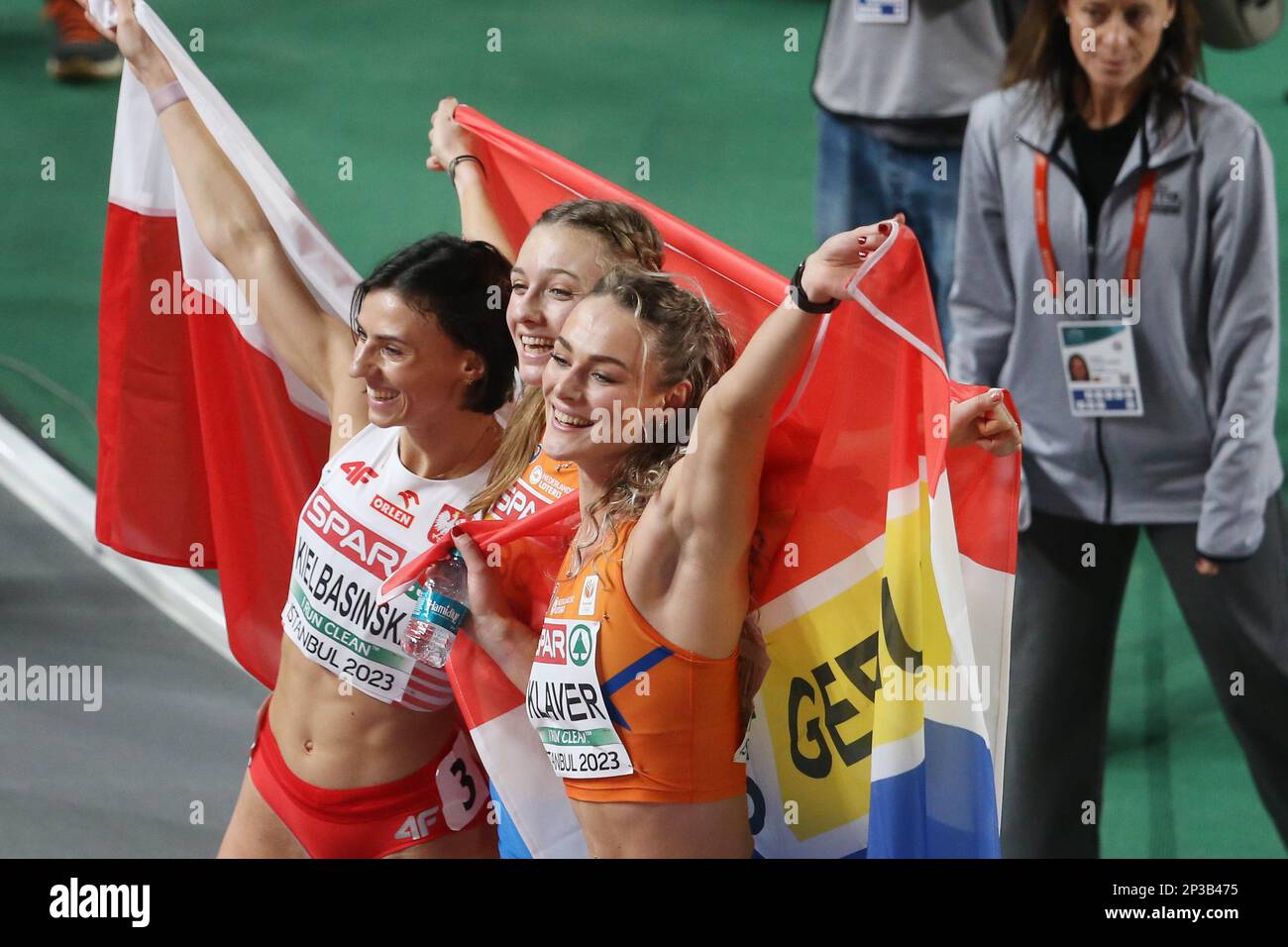 Anna Kielbasinska of Poland, Femke Bol and Lieke Klaver of Netherlands ...