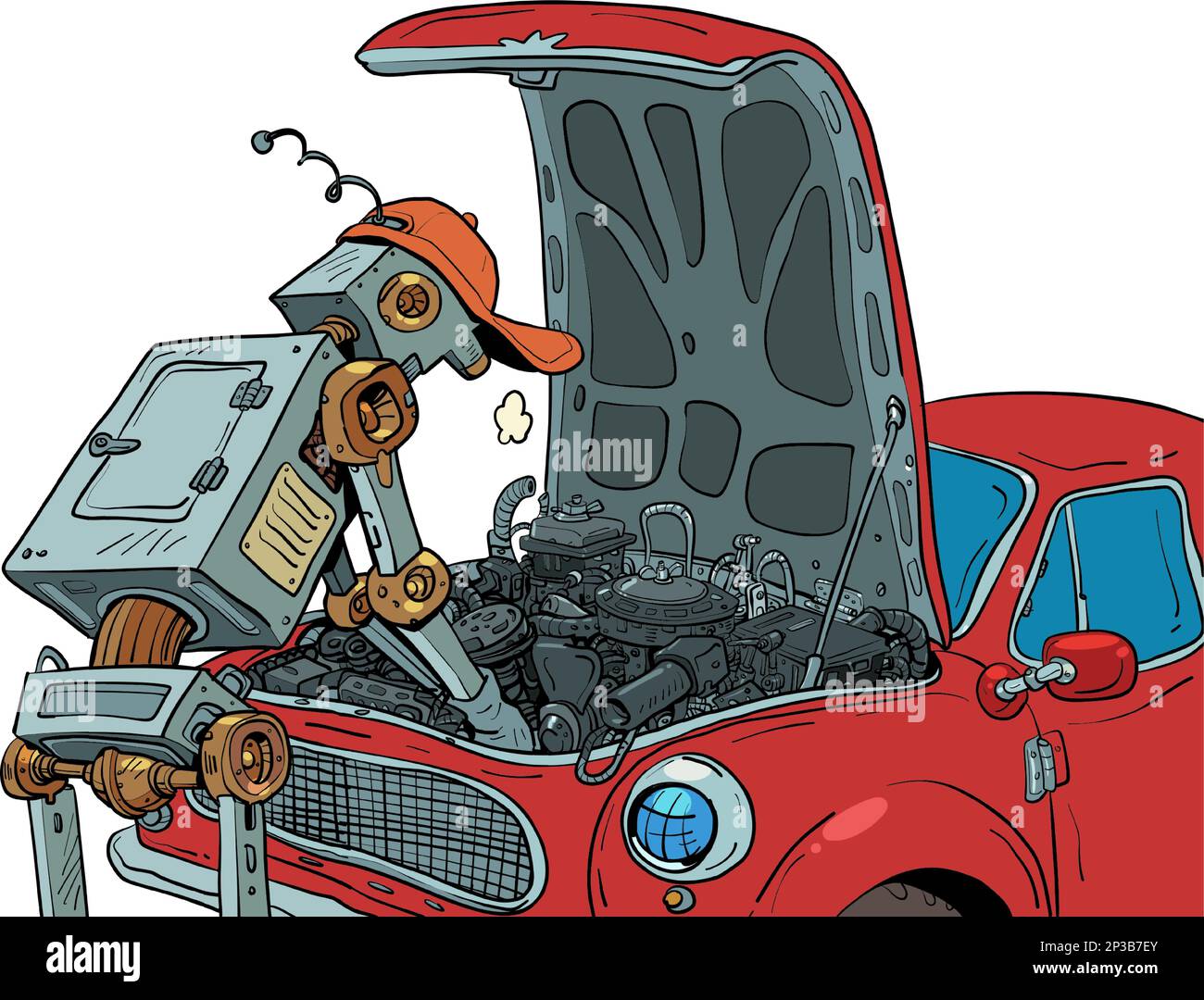 The robot is repairing the car. auto repair shop garage Automated work ...