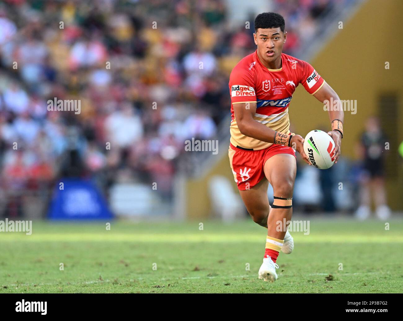 Isaiya Katoa of the Dolphins in action during the NRL Round 1 match ...