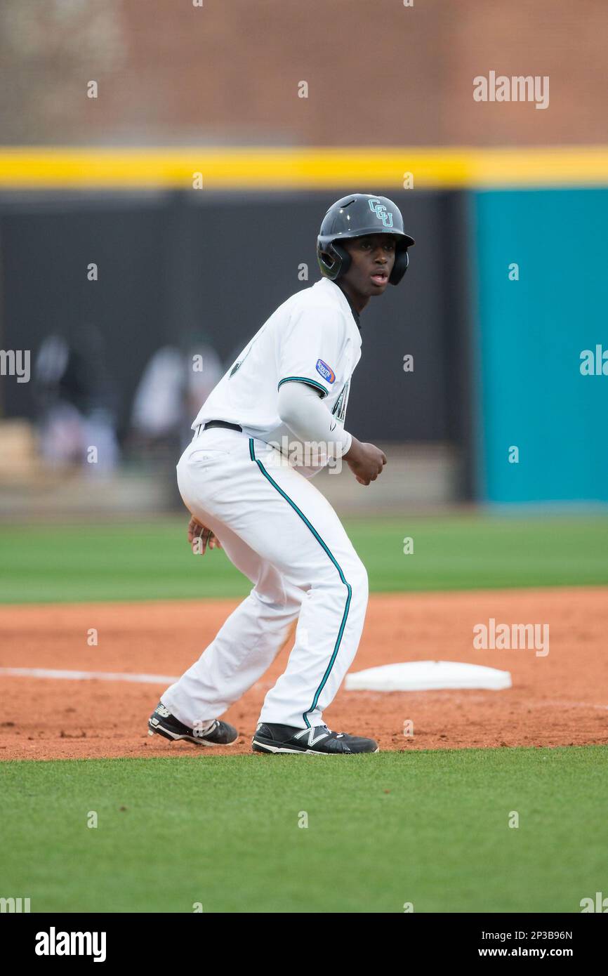 Coastal Carolina Chanticleers pinch-runner Josh Crump (3) takes his ...