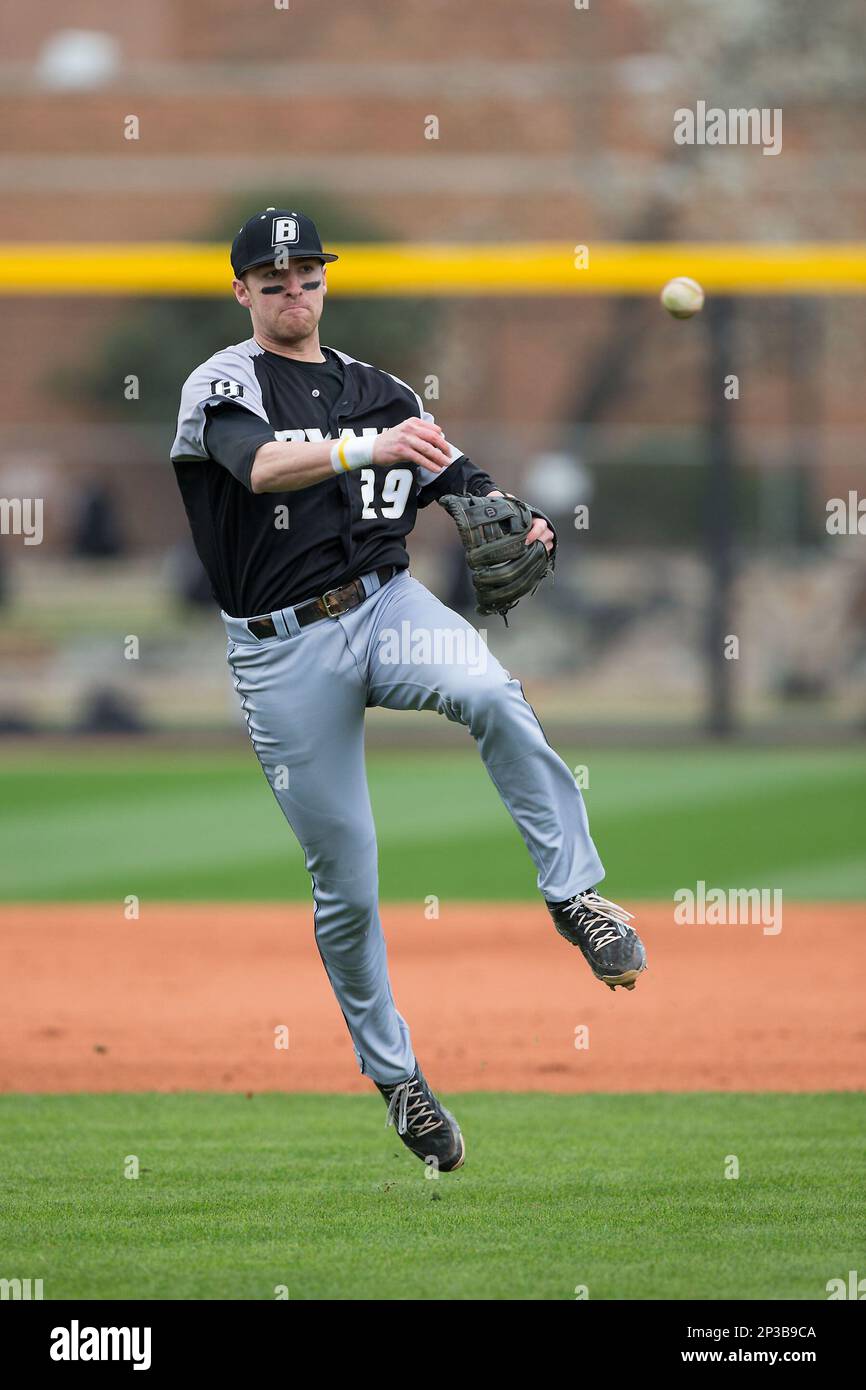 Jacob Marotta (29) of the Bryant Bulldogs takes infield practice prior ...