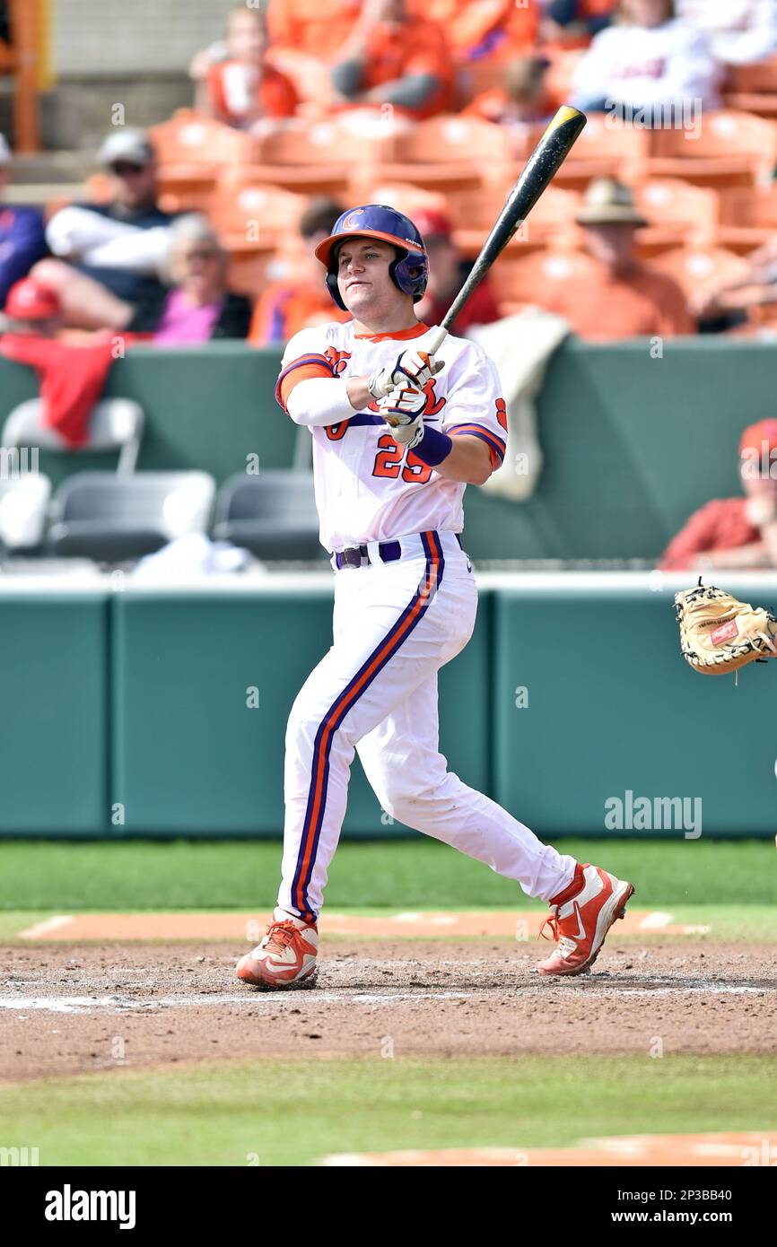 Clemson Tigers catcher Chris Okey (25) swings at a pitch during a game ...