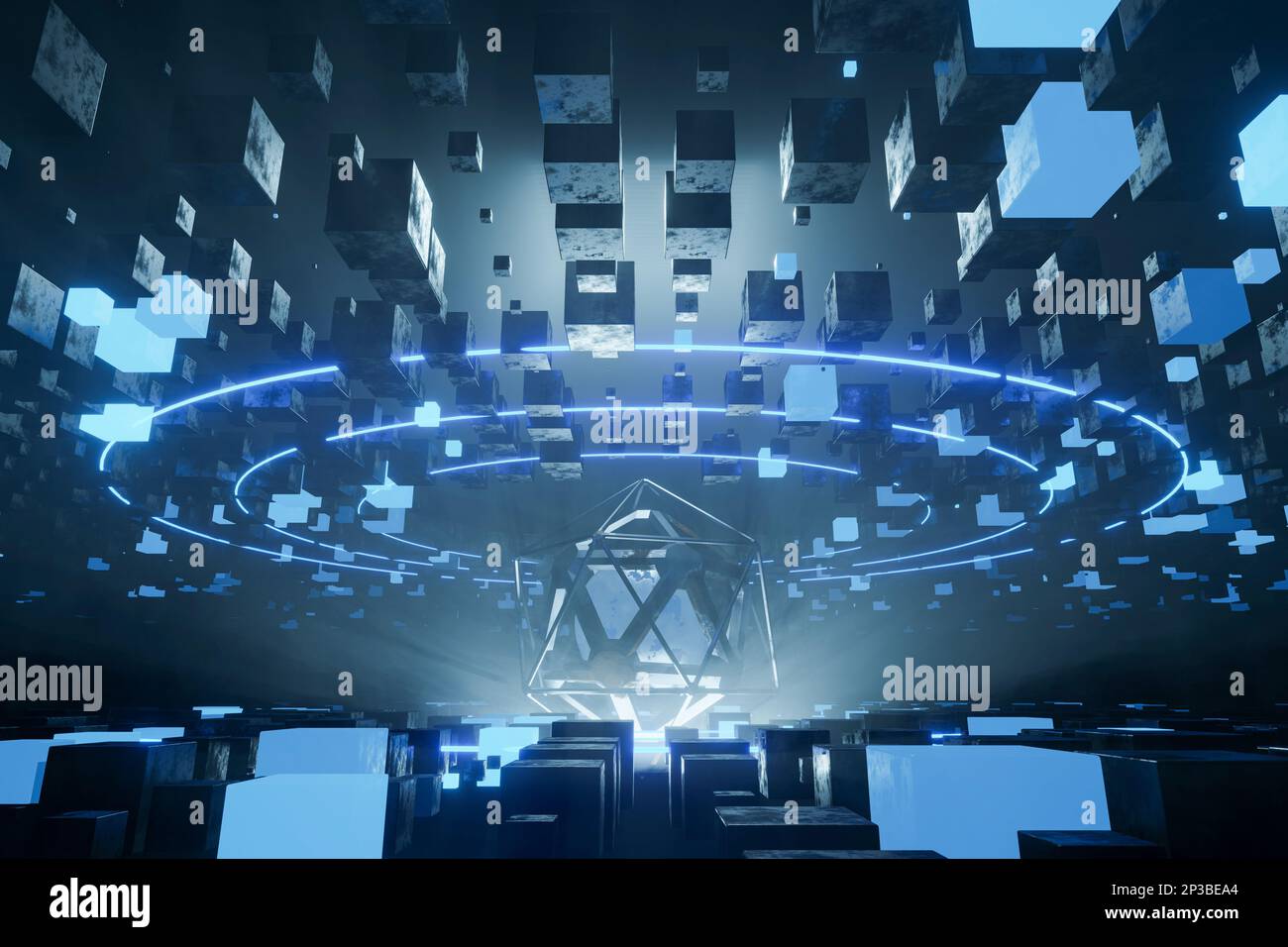 Futuristic data stream 3d illustration. AI or Data transfer technology ...